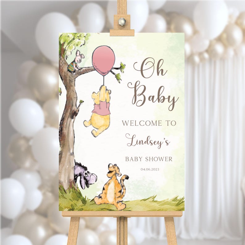 Winnie the Pooh Baby Shower Welcome Sign, Girl Baby Shower Sign, Winnie ...