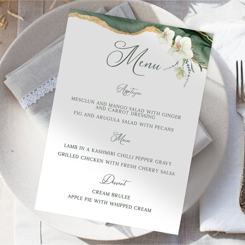 Emerald Green Wedding Menu Template Floral Menu Printable - Etsy