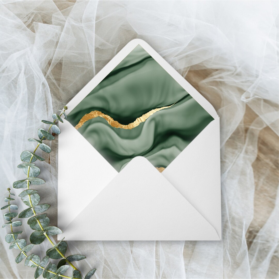 Emerald Green Envelope Liner Template, Wedding Envelope Liner, Instant ...