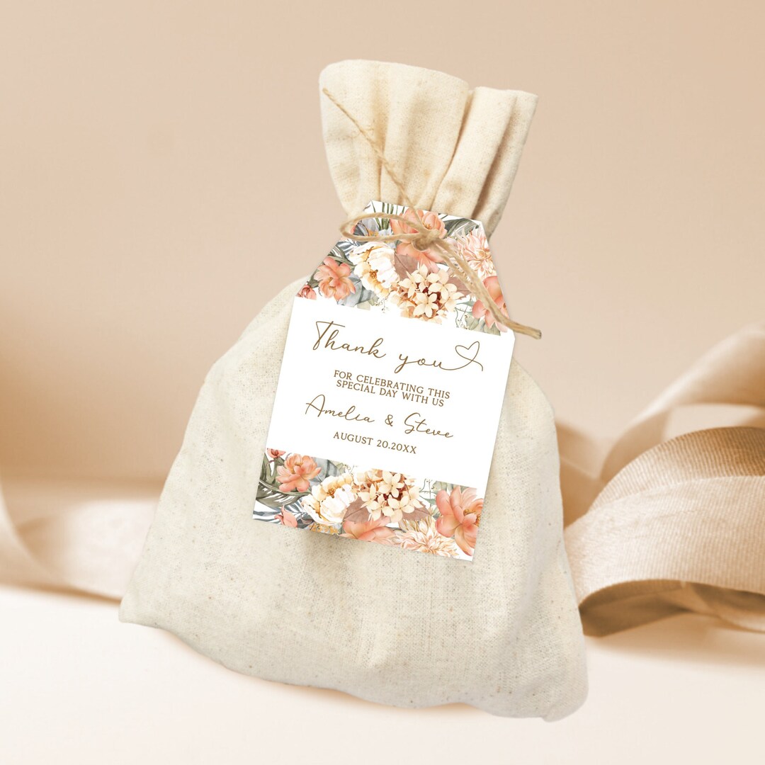 Thank You Tag, Floral Thank You Tags, Editable Template, Editable Peach ...