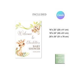 Giraffe Baby Shower Welcome Sign, Editable Baby Shower Sign, Jungle ...