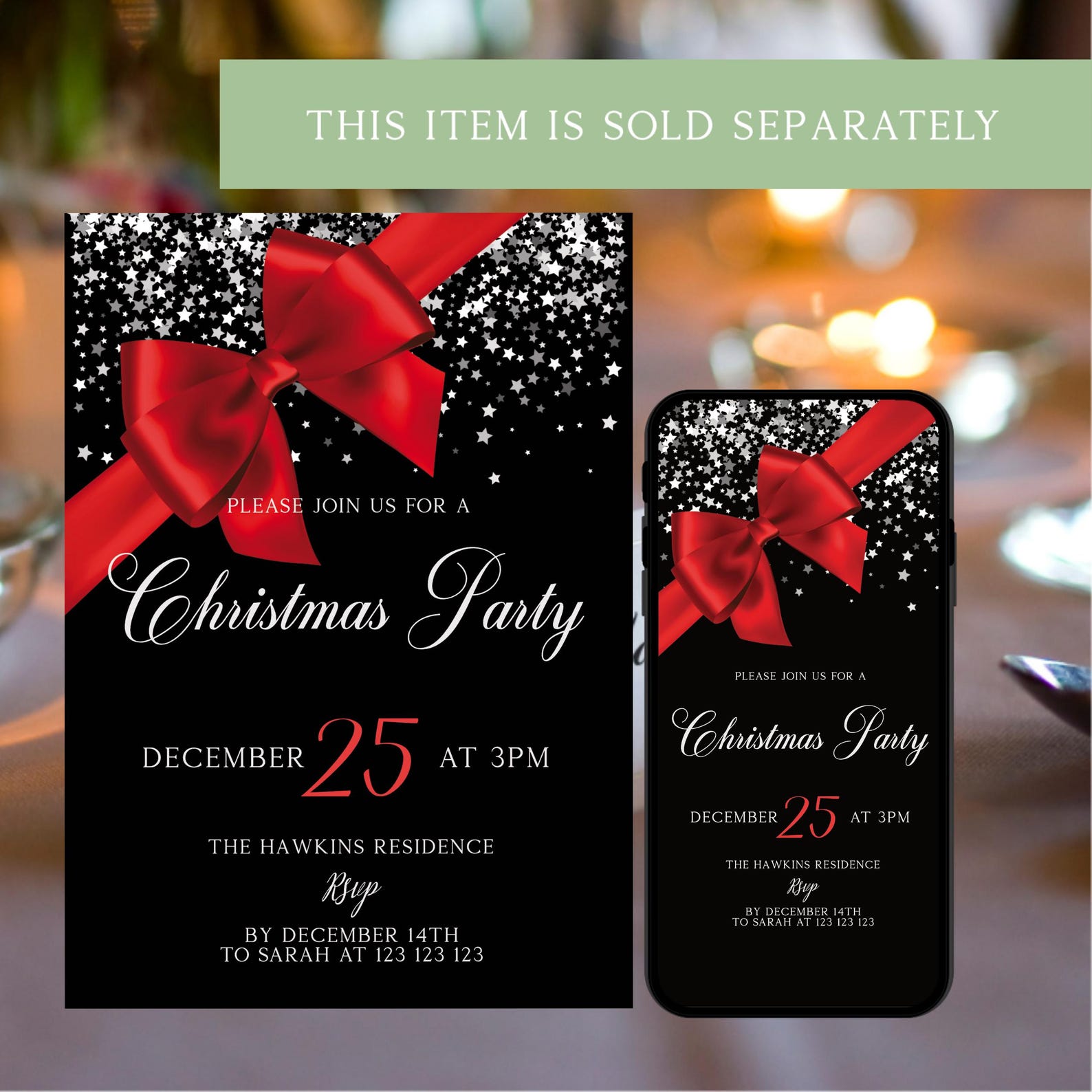 Elegant Christmas Eve Invitation Template, Editable Invitation - Etsy