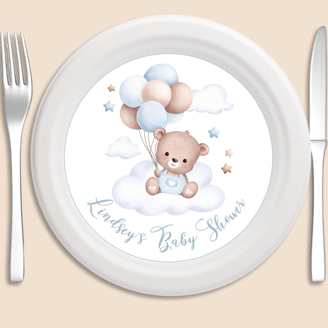 Customizable Blue Teddy Bear Plate Topper for Boys' Baby Showers ...