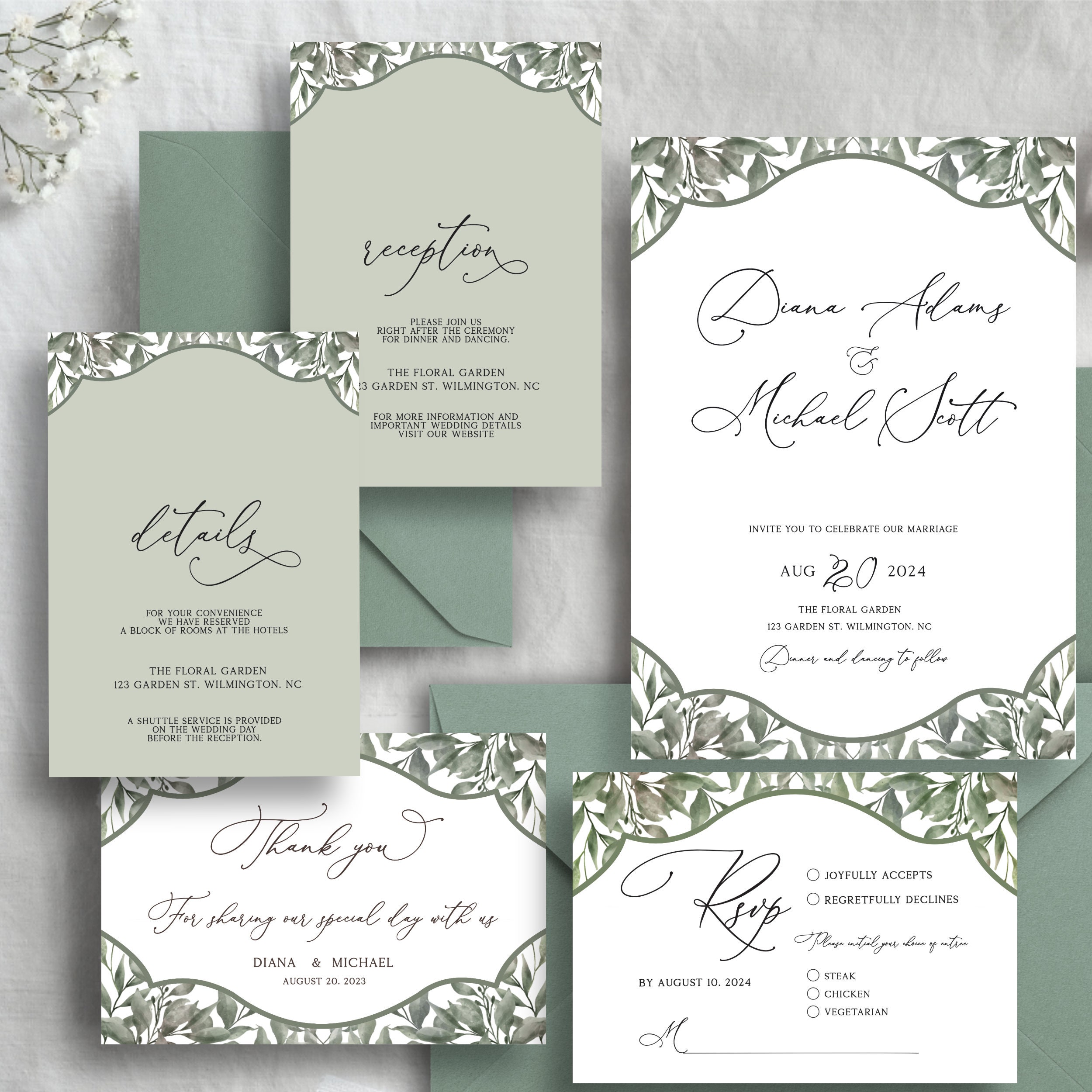 Sage Green Wedding Invitation Template, Editable and Printable Wedding ...