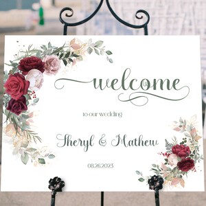 Wedding Welcome Sign, Burgundy Welcome Sign, Editable Wedding Sign ...