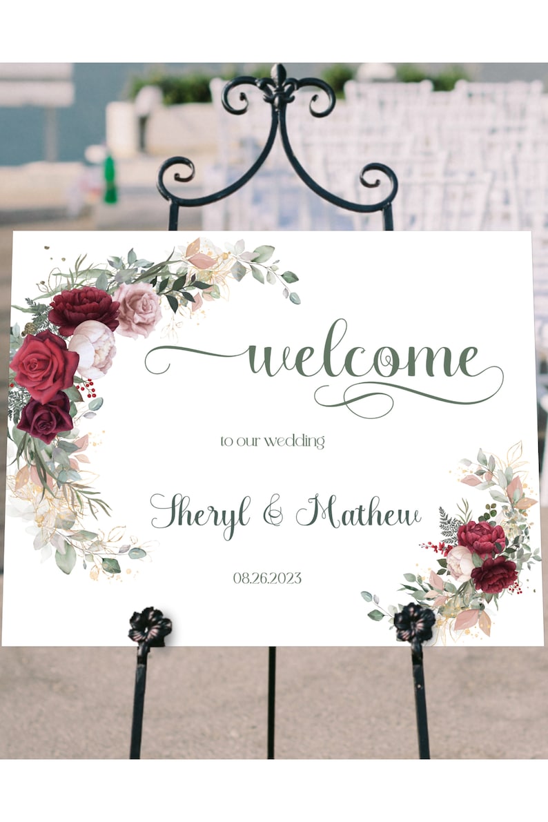 Wedding Welcome Sign, Burgundy Welcome Sign, Editable Wedding Sign ...
