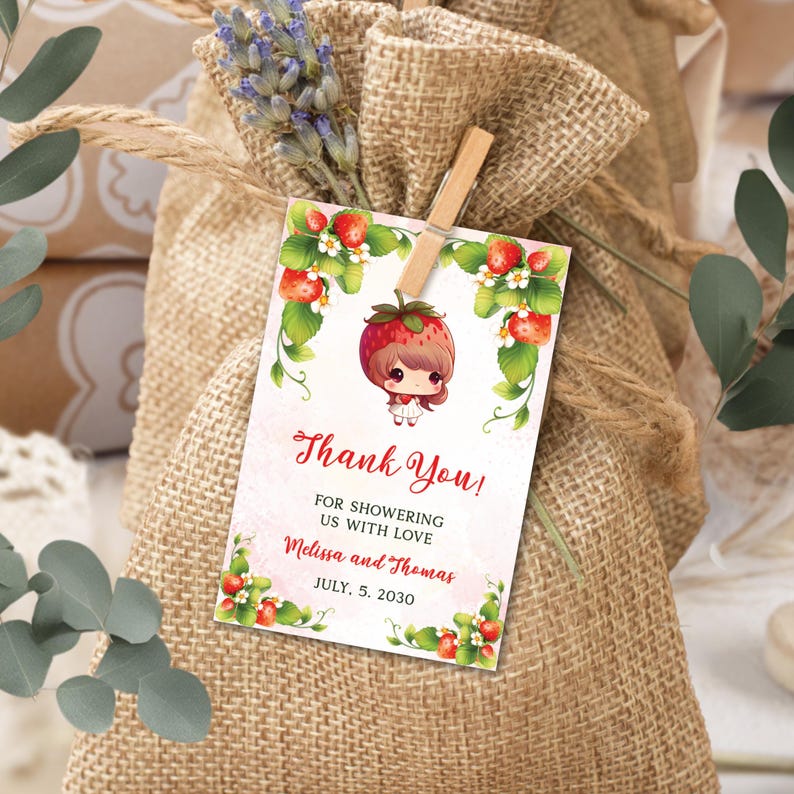 Printable Strawberry Thank You Tags for Berry Sweet Birthday, Baby ...