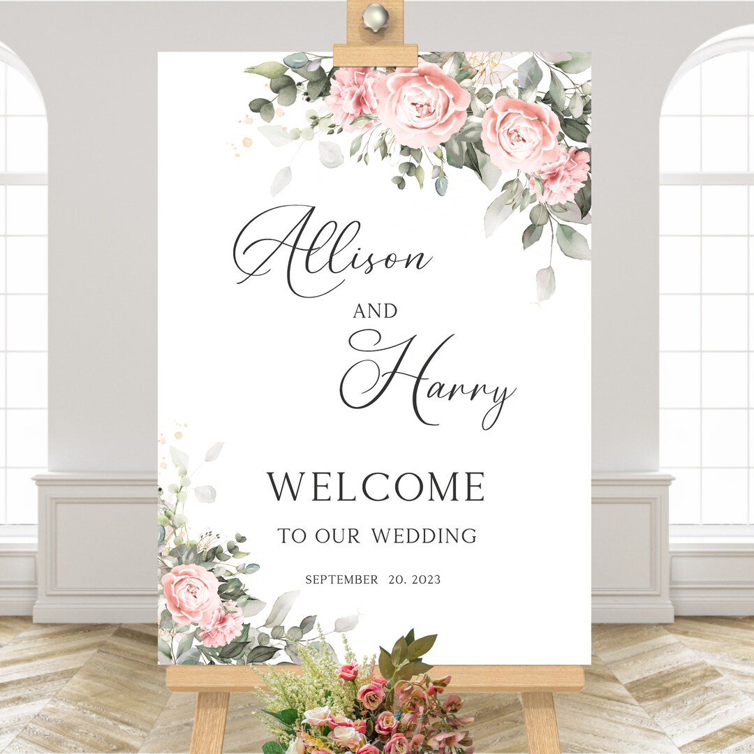 Wedding Sign Template, Dusty Pink Welcome Banner Editable Template ...