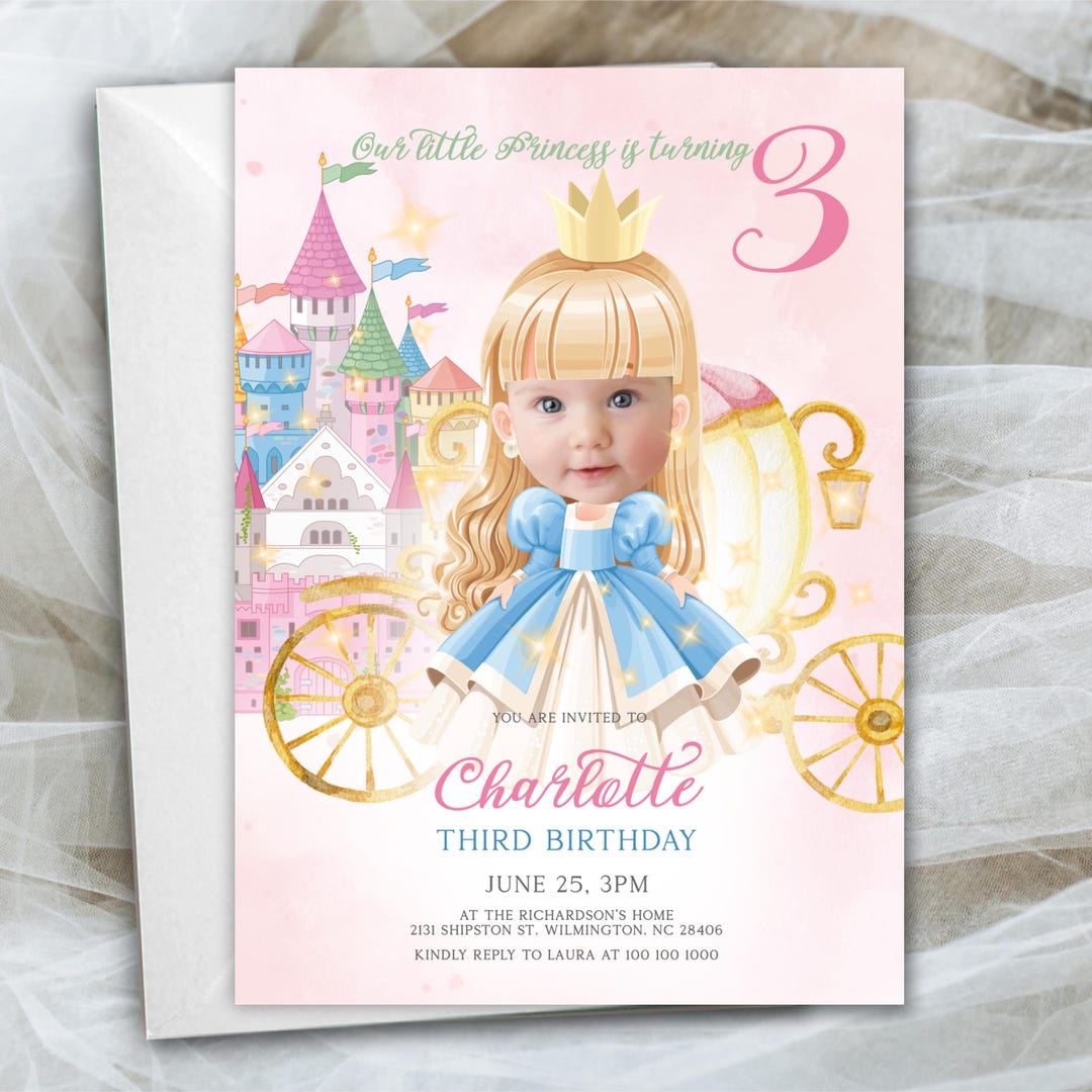 Princess Third Birthday Invitation With Photo for Girls Digital ...
