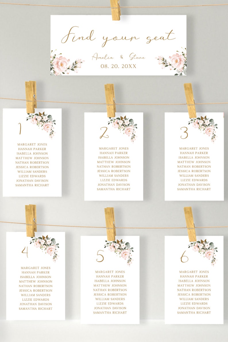 Wedding Seating Chart, Floral Seating Chart, Fully Editable Seating ...