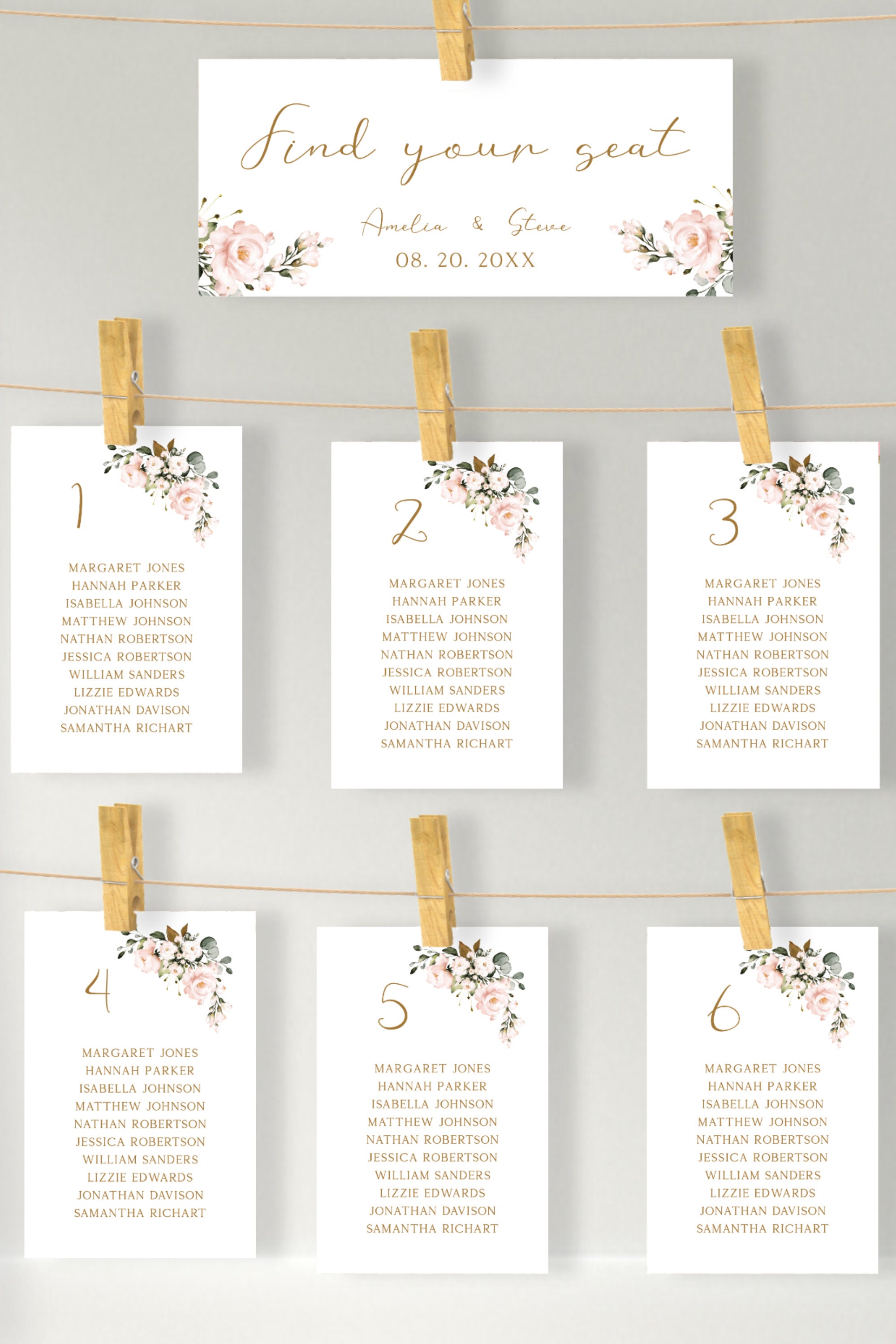 Wedding Seating Chart, Floral Seating Chart, Fully Editable Seating ...
