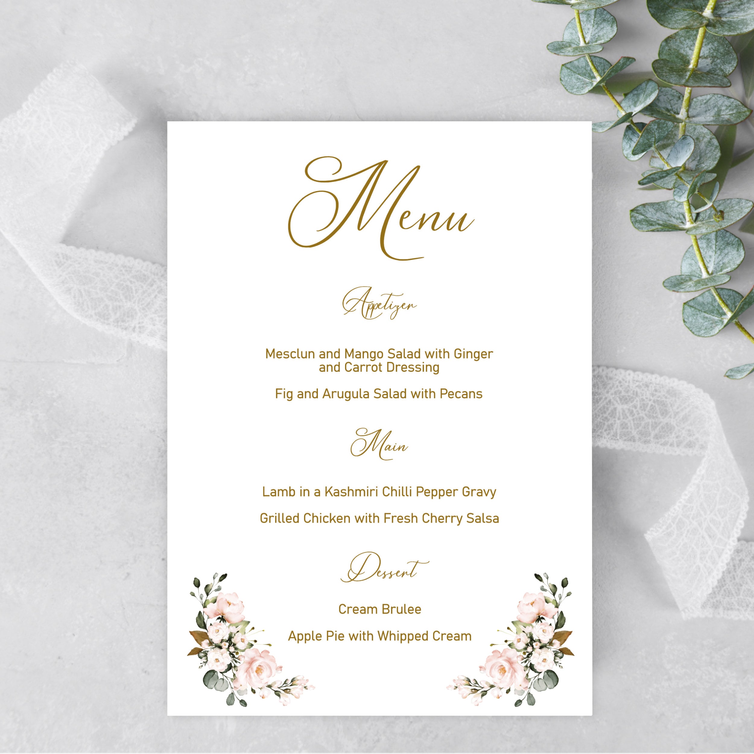 Wedding Menu Card, Printable Menu Template, Wedding Menu Card Digital ...