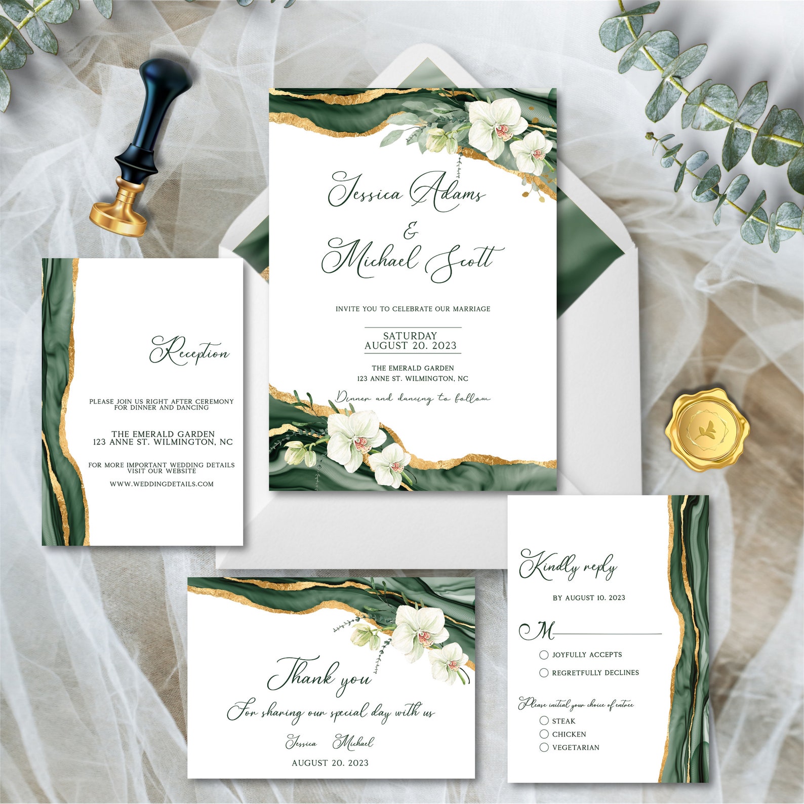 Emerald Green Wedding Invitation Template, Printable Wedding Invitation ...