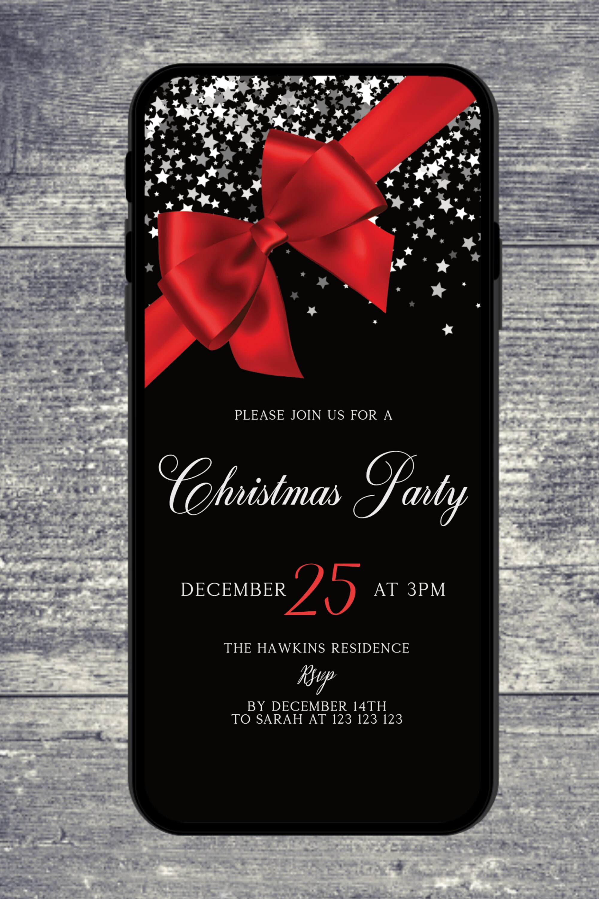Christmas Party Invitation, Black and Red Invitation Template ...