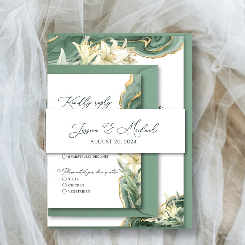 Emerald Green and Gold Wedding Invitation Template, Wedding Suite ...