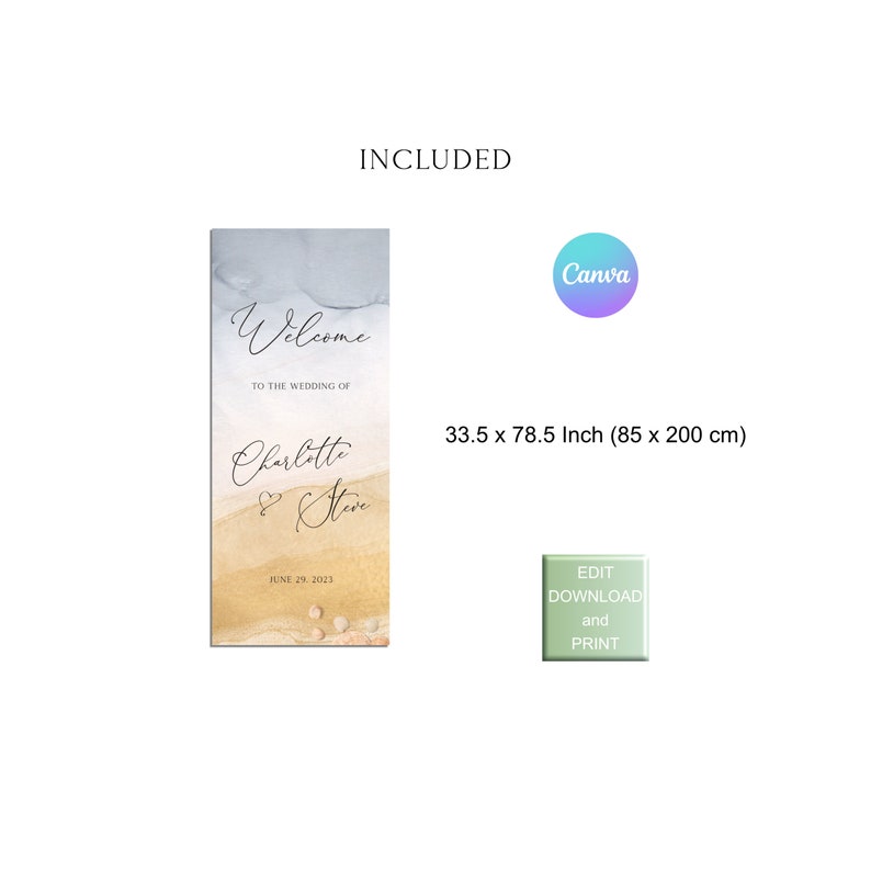 Beach Wedding Welcome Banner, Printable Welcome Sign Editable Template ...
