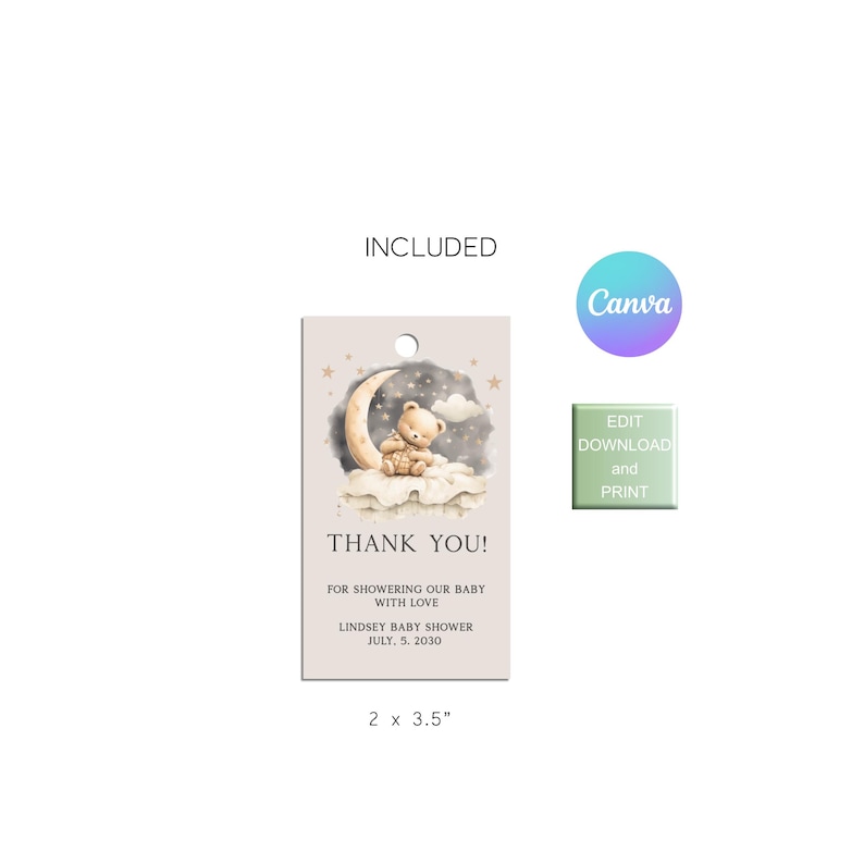 Printable Baby Shower Thank You Tags: Editable Bear Balloon Design for ...