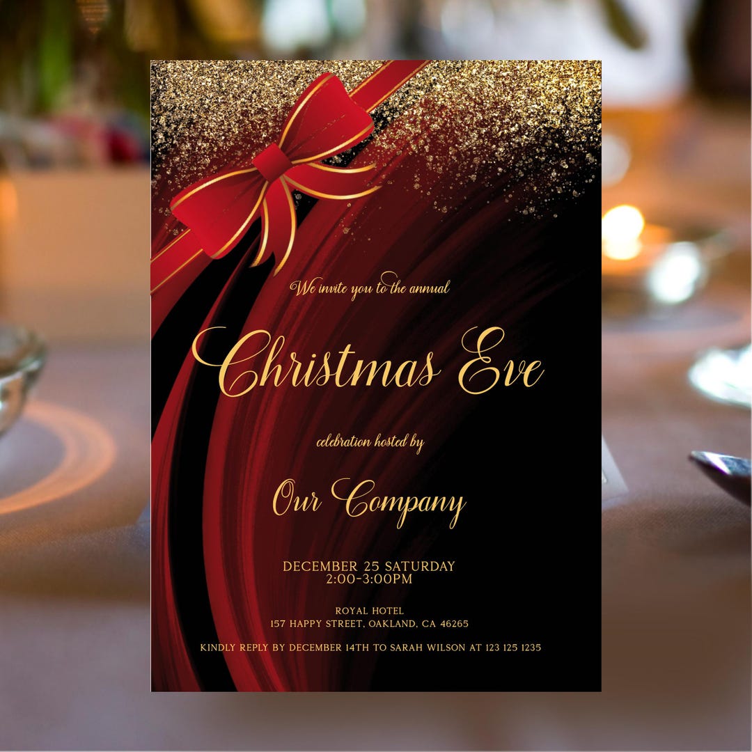 Elegant Christmas Eve Invitation Template, Editable Invitation - Etsy