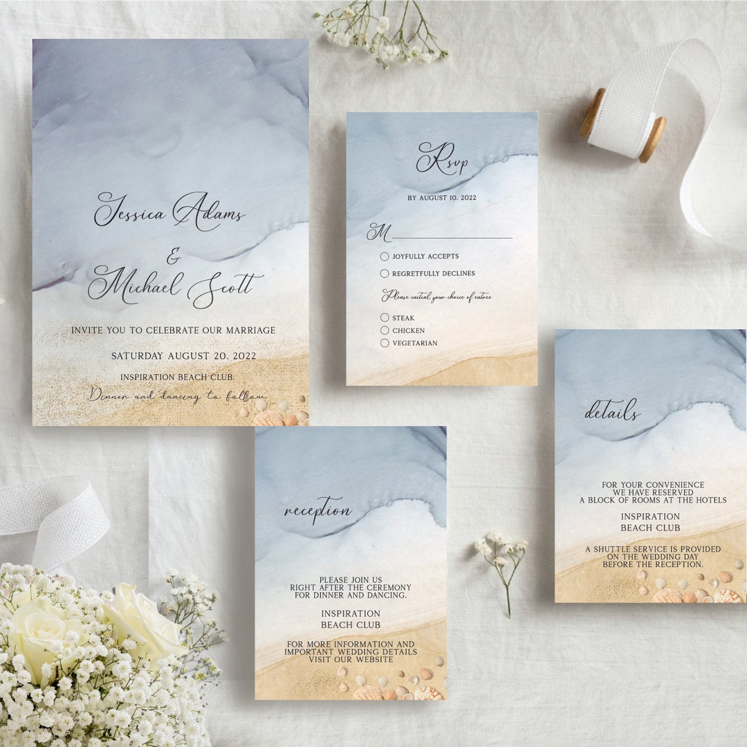 Beach Wedding Invitation, Ocean Wedding Invitation Suite, Wedding ...