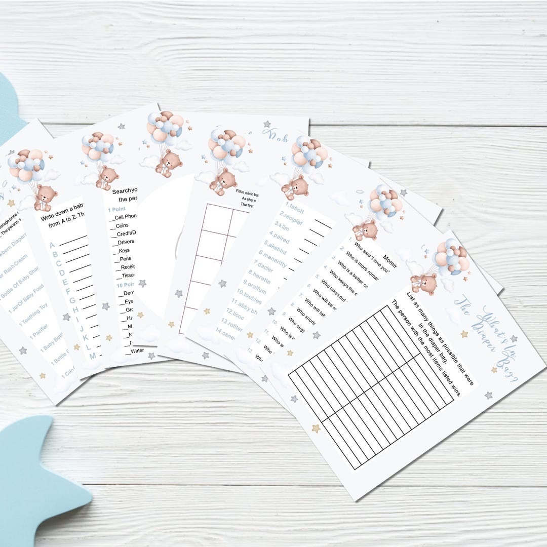 Teddy Bear Baby Shower Printable Game Bundle: Bingo, Word Scramble ...