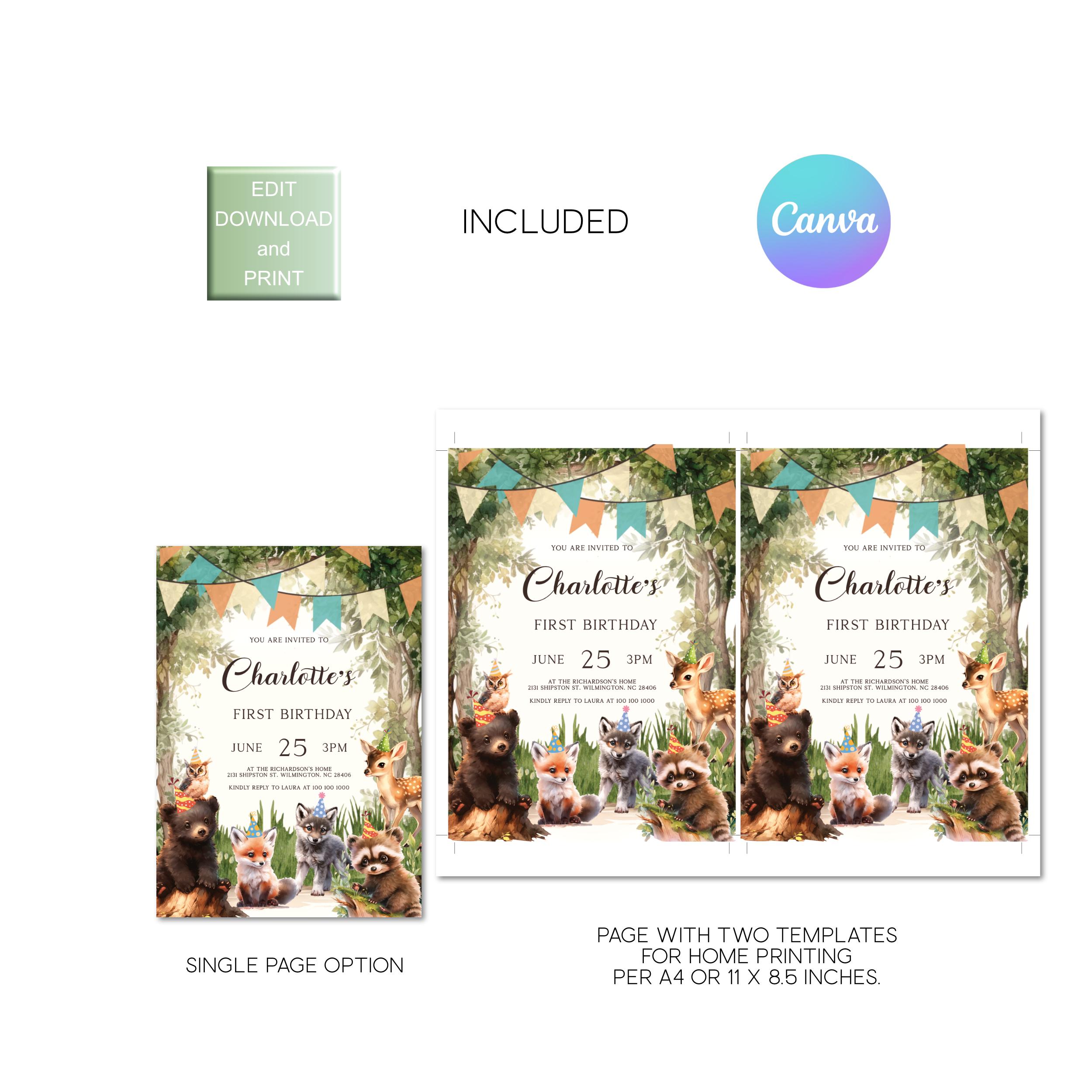 Woodland Birthday Invitation Template, Happy Birthday Invitation ...