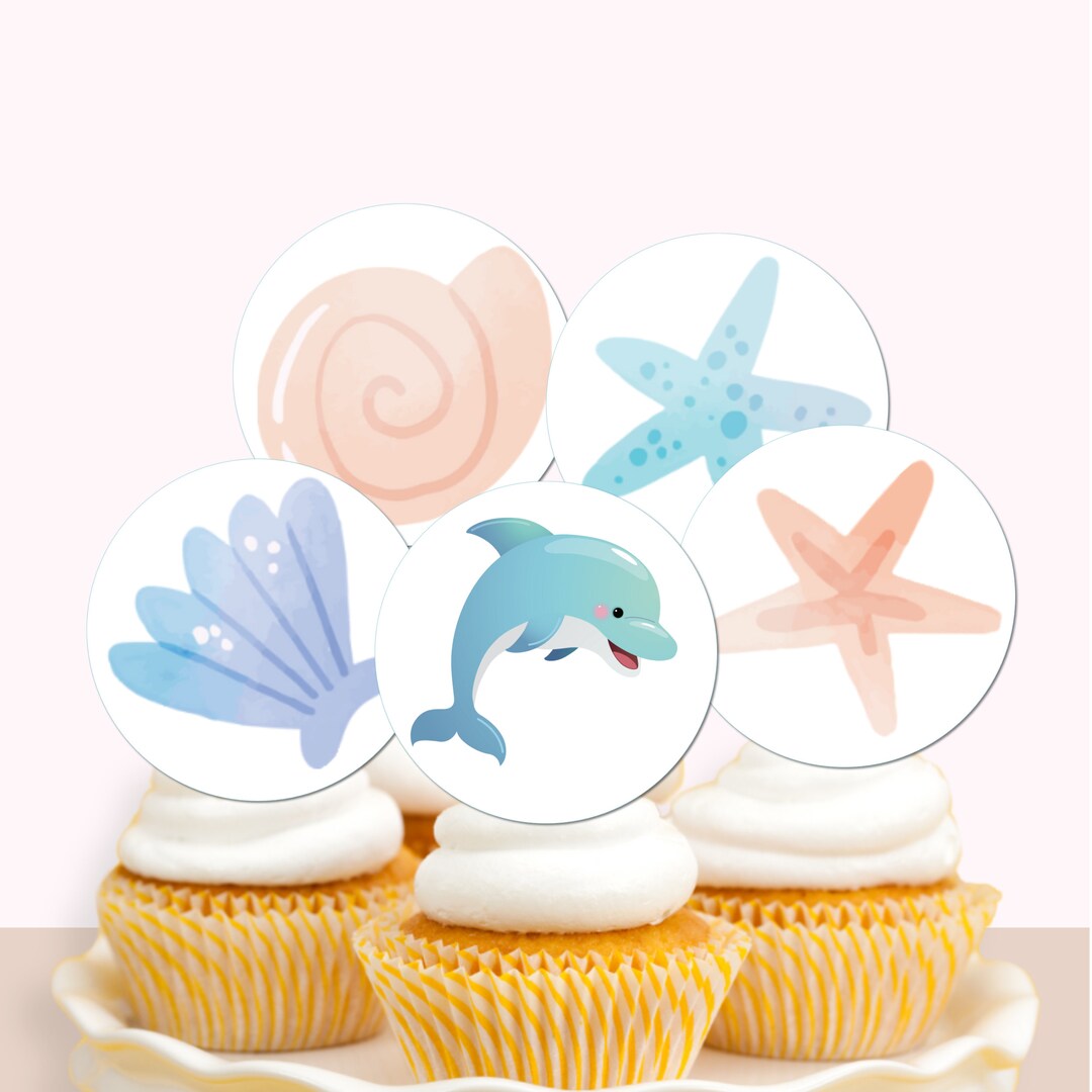 Dolphin Cupcake Toppers, Under the Sea Topper Toppers, Baby Shower ...