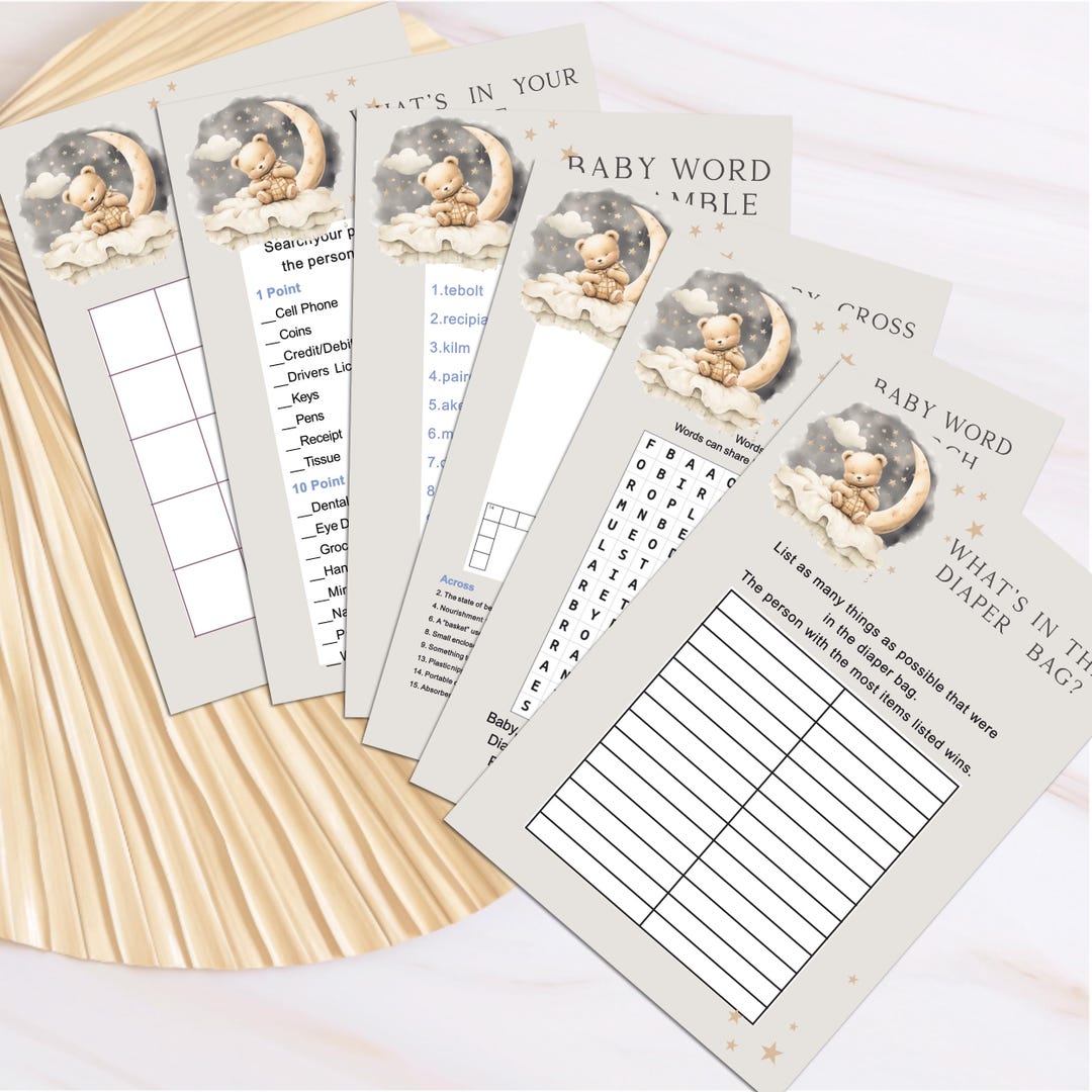 Teddy Bear Baby Shower Game Bundle: Printable Bingo, Word Scramble ...