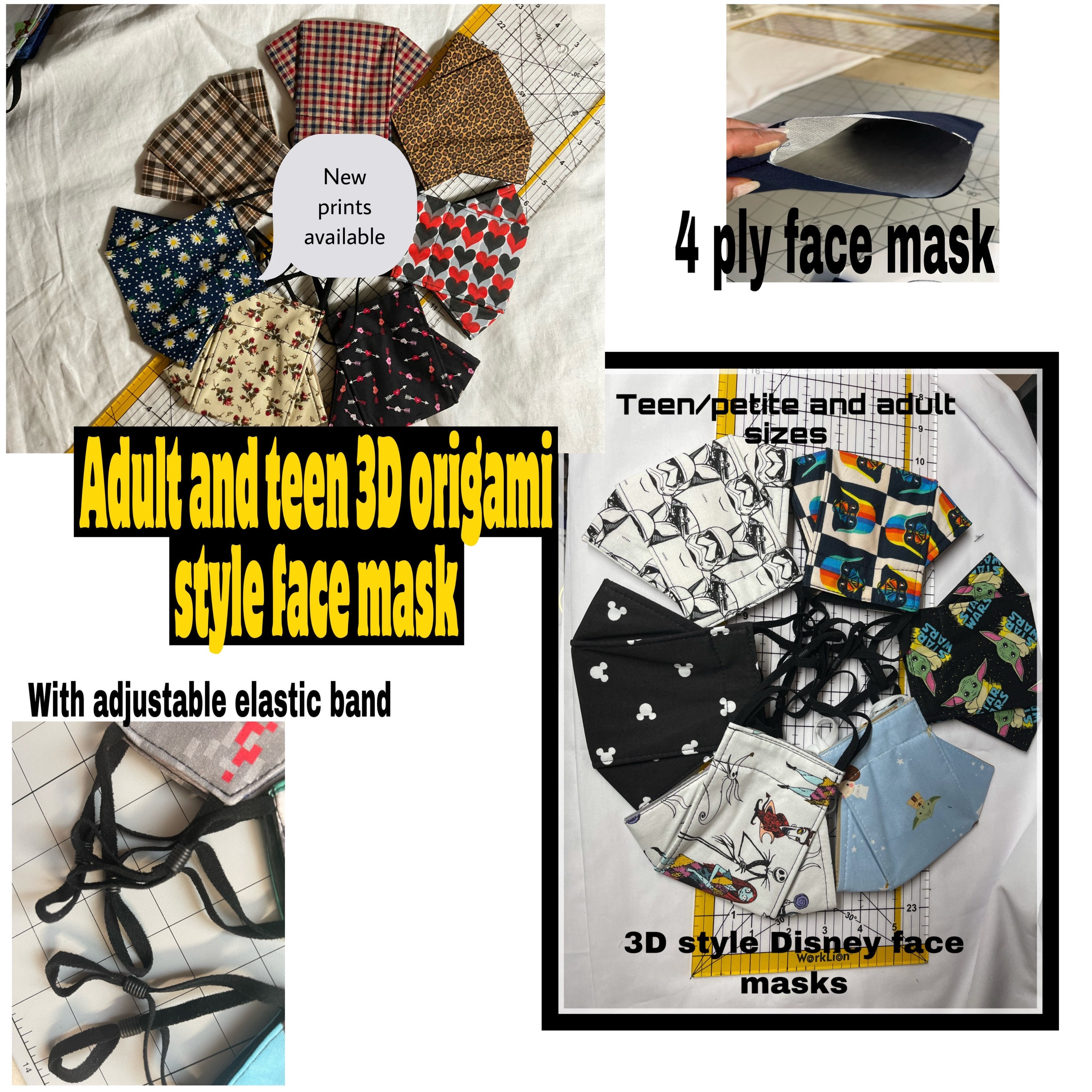 3D Origami Style Cartoon and Floral Print Adult and Petite Size/ Cotton ...
