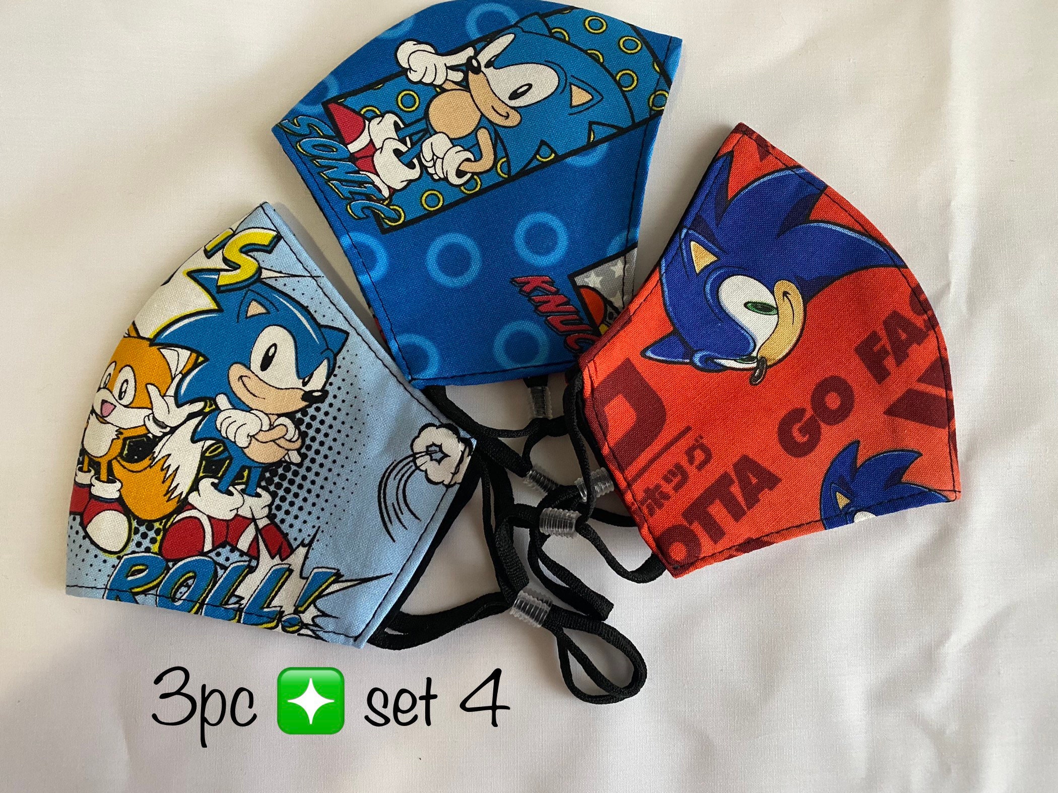 3 ply Kids face masks/ sonic the hedgehog kids face masks | Etsy