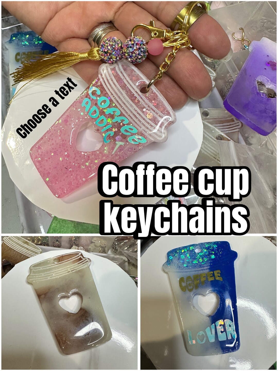 Coffee Lovers Keychain, Tea Lovers Keychain/ Customizable Cup Keychains ...