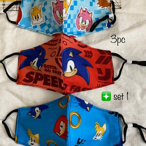 3 Ply Kids Face Masks/ Sonic the Hedgehog Kids Face Masks - Etsy Canada