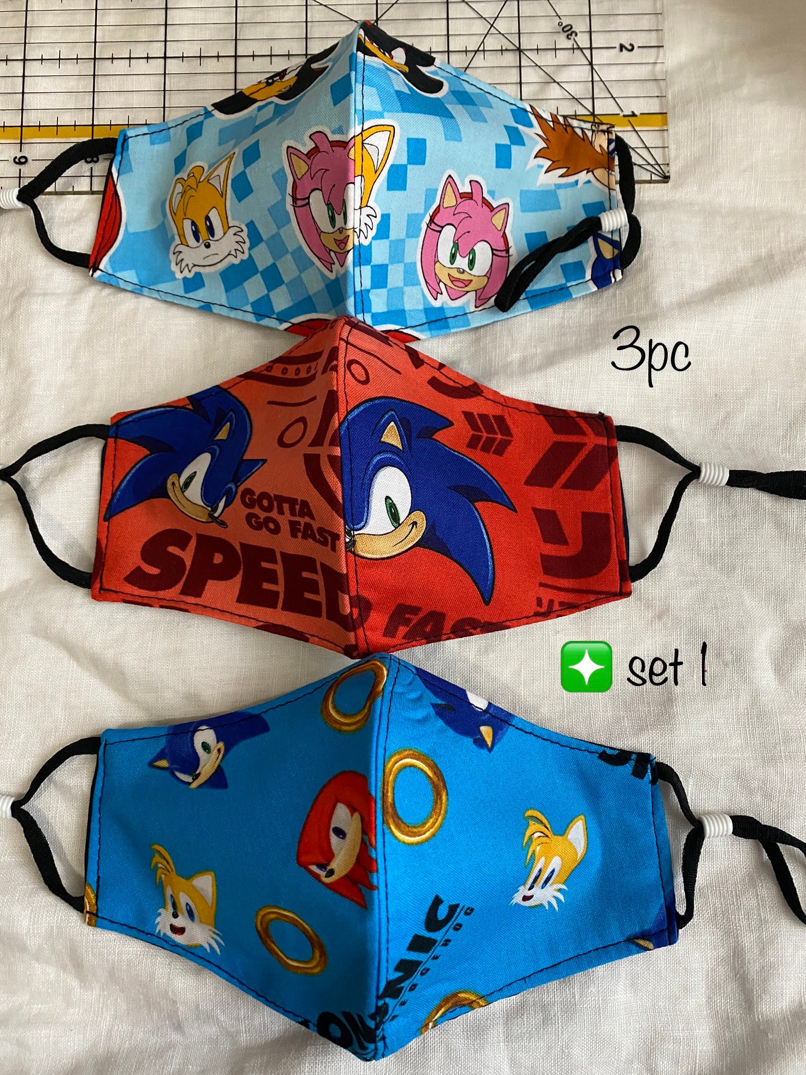 3 ply Kids face masks/ sonic the hedgehog kids face masks | Etsy