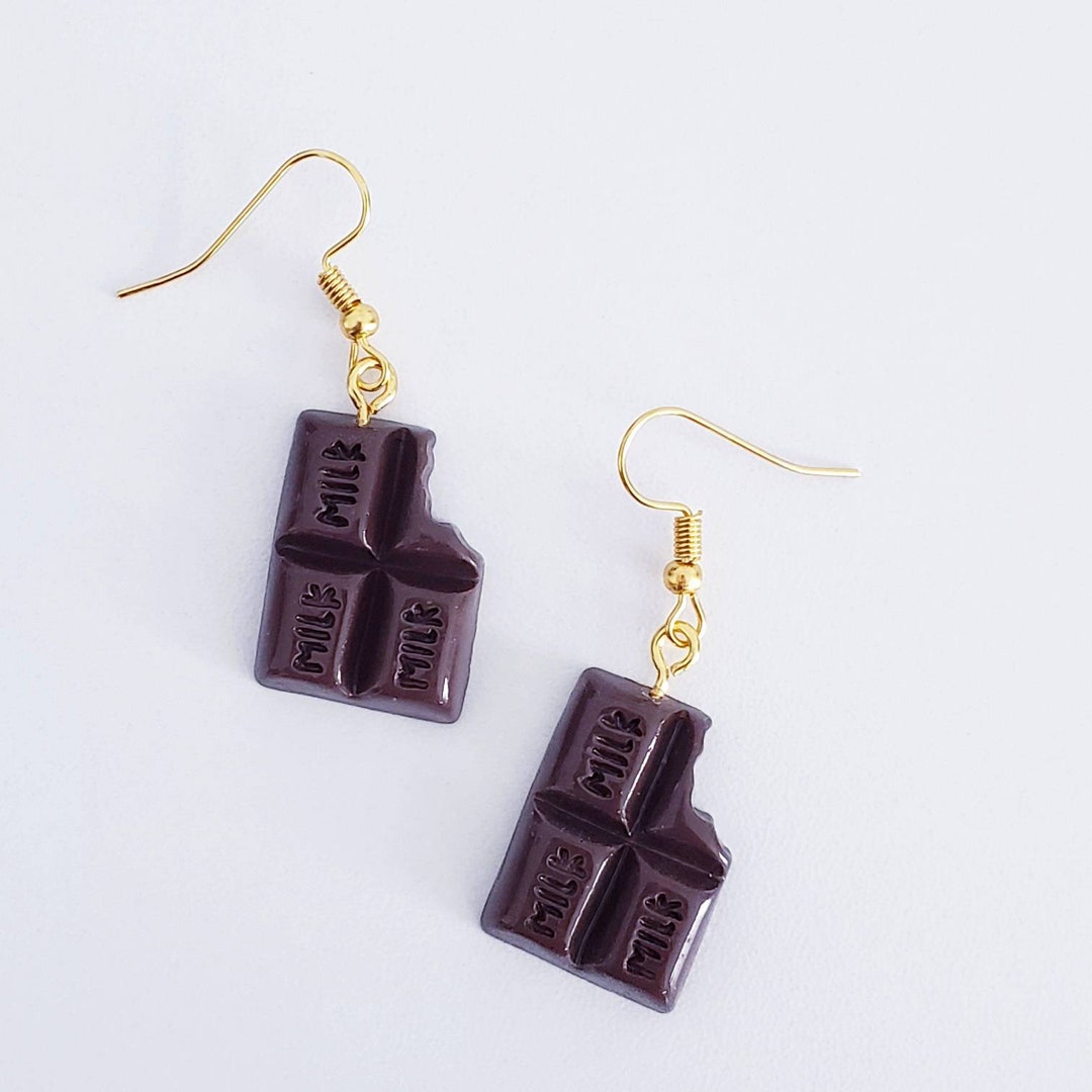 Chocolate Bar Earrings / Realistic Looking / Resin and Hand Painted ...