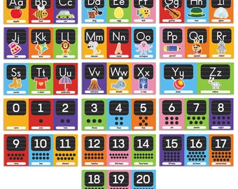 Set of 16 Alphabets and Numbers Learning Posters, Educational Posters ...
