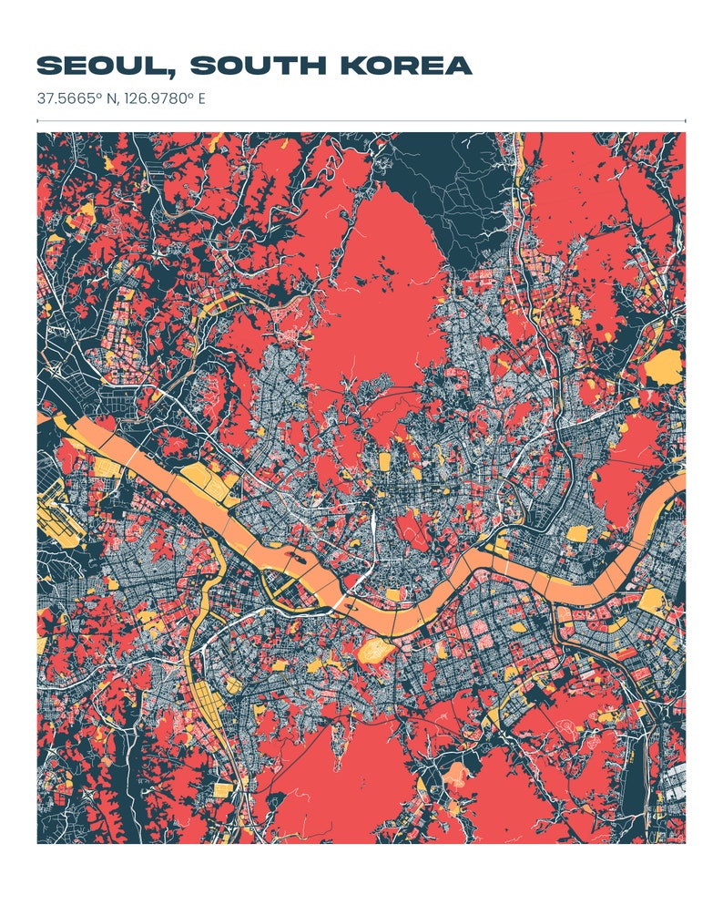 Seoul South Korea Map City Map Posters & Prints Aesthetic Home Decor Seoul City Map Wall Decor ...