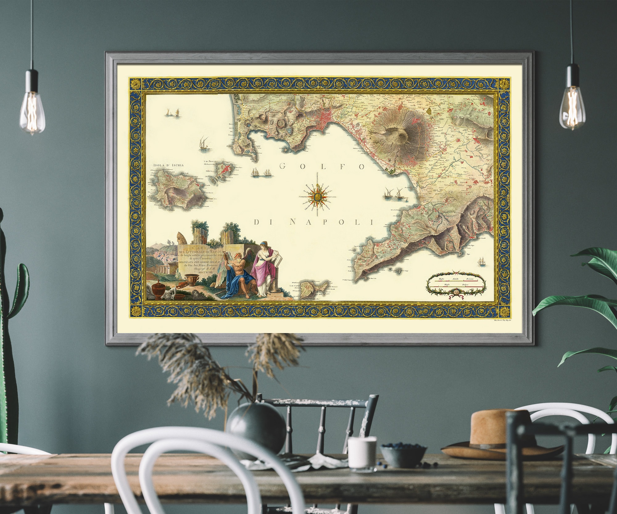 1974 Mapa de la decoración de la pared de Nápoles / Póster del mapa ...