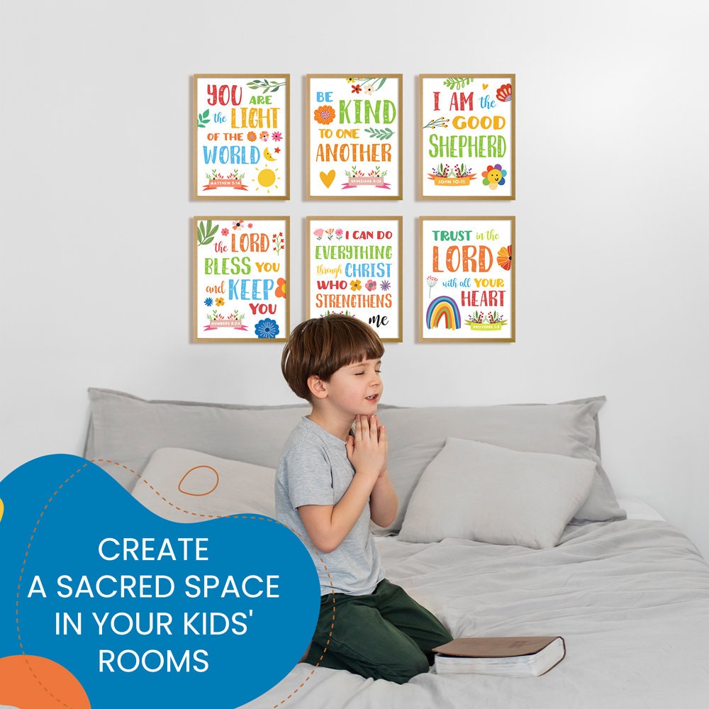 Bible Verse Posters Set of 6 - Christian Wall Art for Kids, Nursery ...