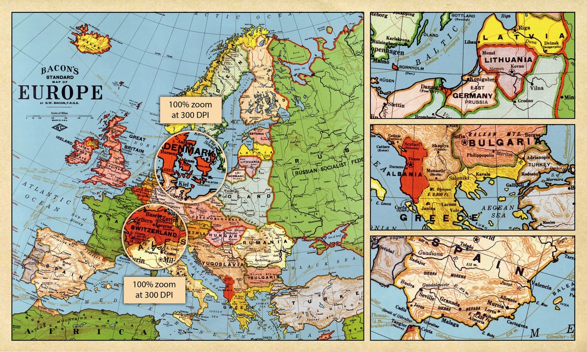 Europe Vintage Style Map of Europe in the Interwar Years 1923 Classic Wall Art Classroom Wall ...