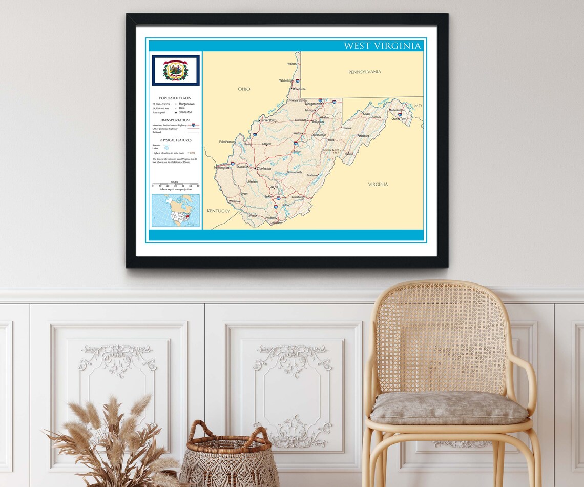 Physical map of west virginia