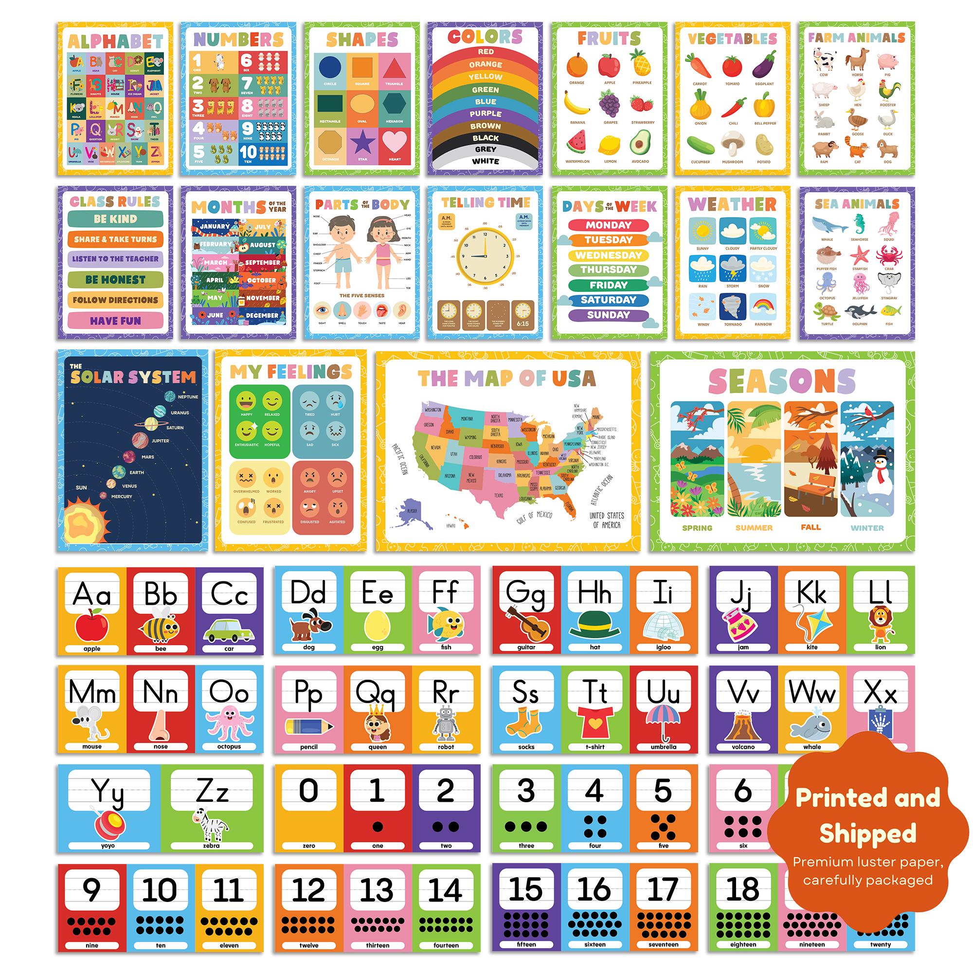 Kids Educational Posters: Alphabet, Numbers, Shapes - Set of 34 - Etsy