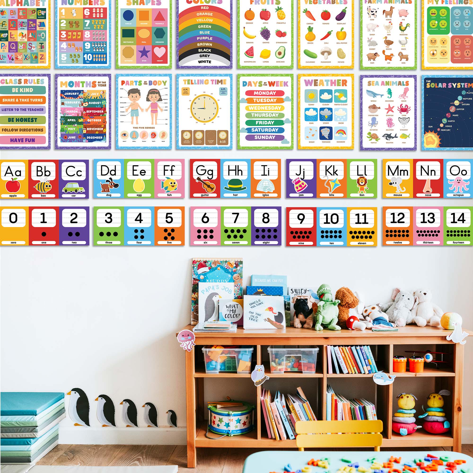 Kids Educational Posters: Alphabet, Numbers, Shapes - Set of 34 - Etsy