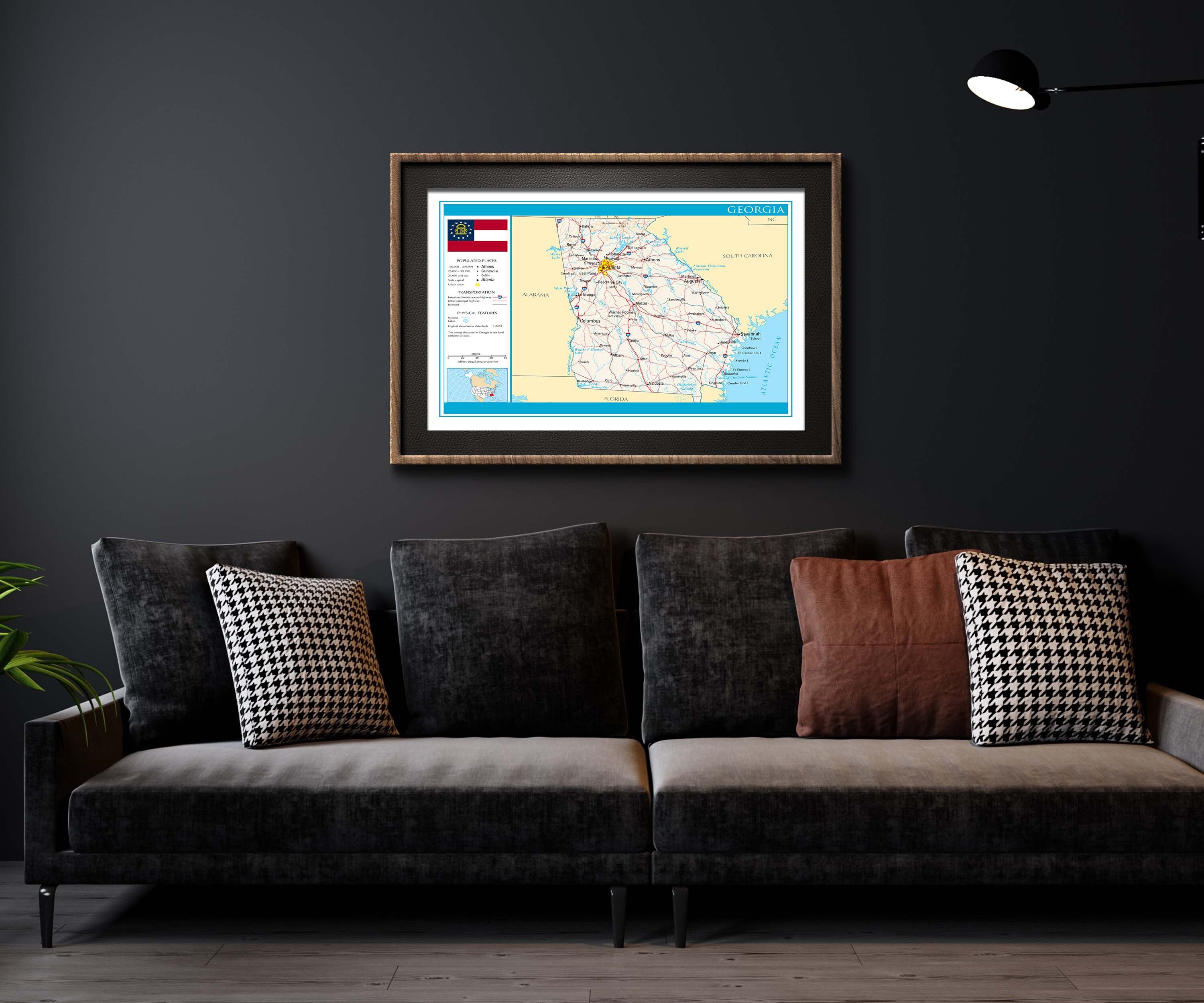 Georgia State Wall Map / Georgia Map Wall Art /georgia State Map Poster ...