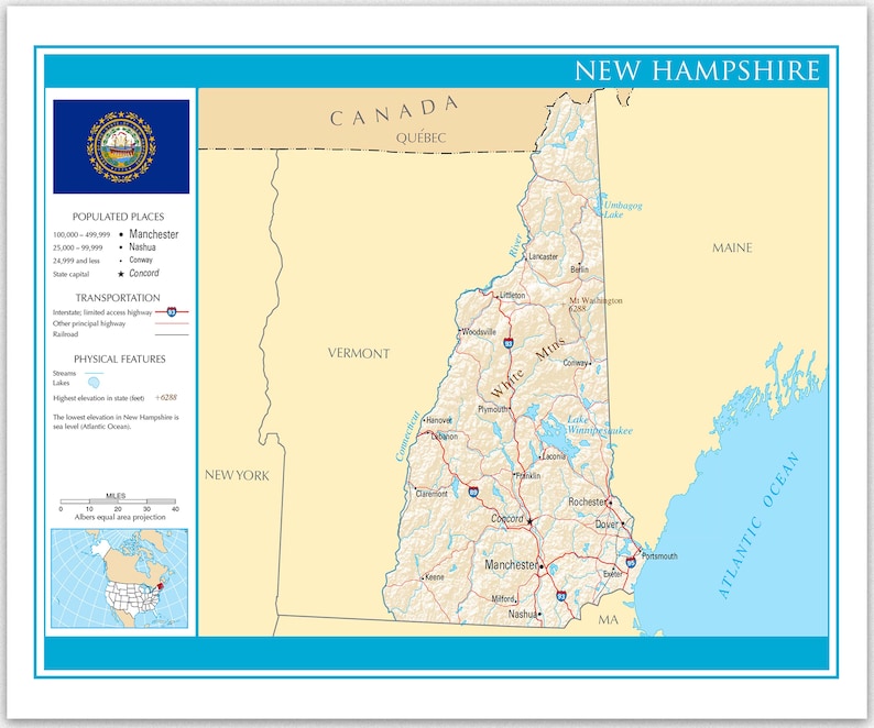 New Hampshire State Map Atlas Map of United States Easy Finder Maps for ...