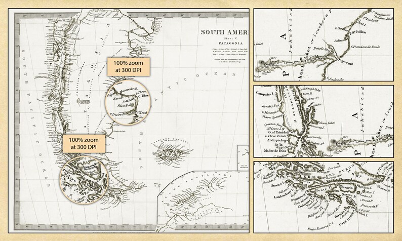 Patagonia Map Vintage Style Map of Patagonia 1838 Wall Decor - Etsy