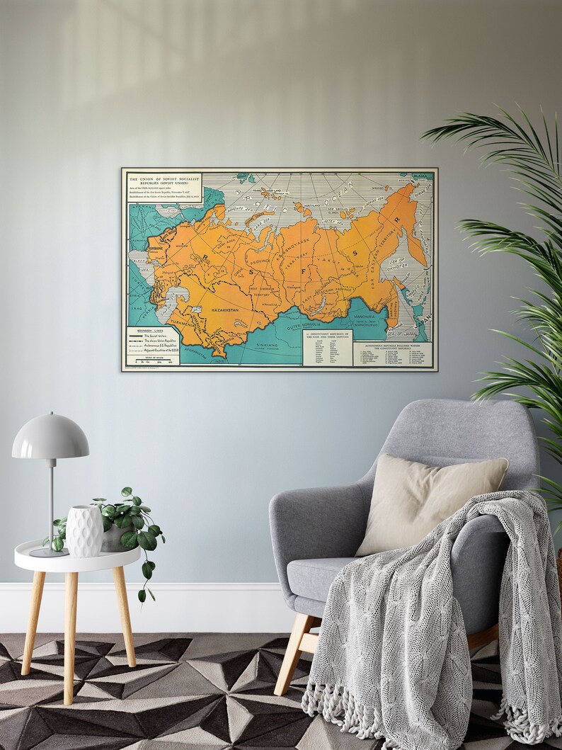 Soviet Union Vintage Style Map of the Soviet Union 1936 Classroom Map ...