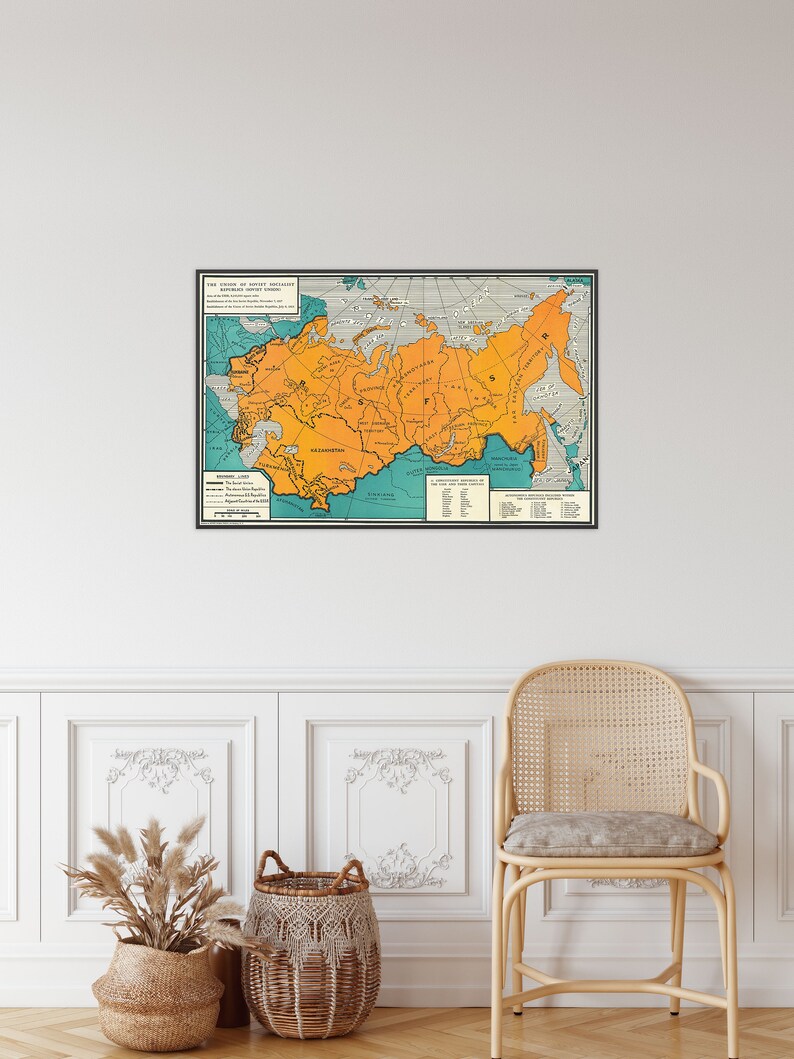 Soviet Union Vintage Style Map of the Soviet Union 1936 Classroom Map ...