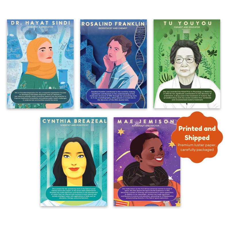 Set of 5 Women in Science Posters STEM Kids Classroom Decor Women's ...