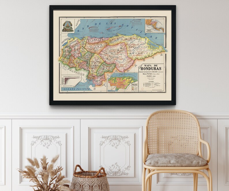 Honduras Map Wall Decor Central America Poster Mapa De Honduras ...