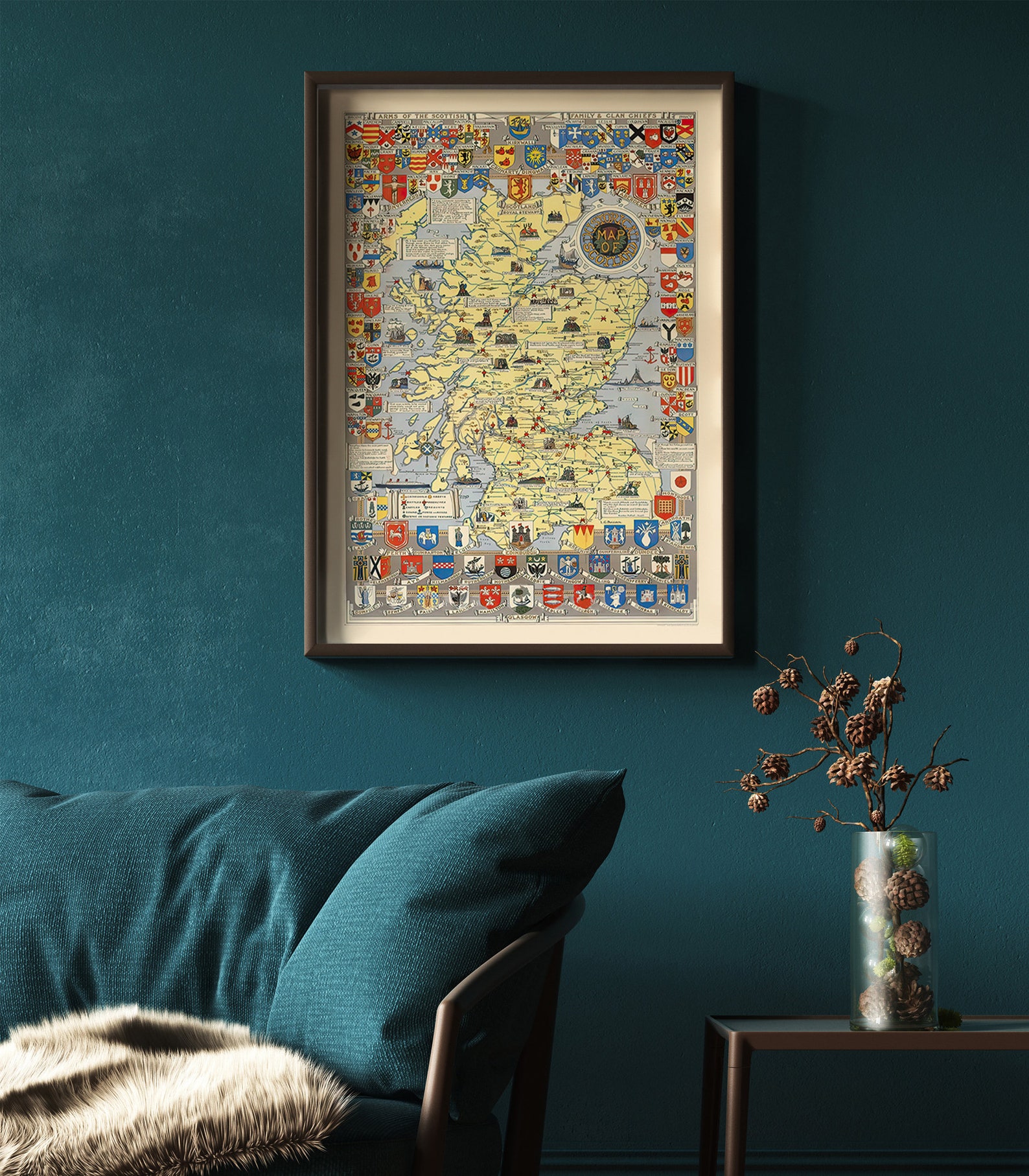 Scotland Map Map of Scotland Vintage Wall Decor Map Wall Art Historical ...