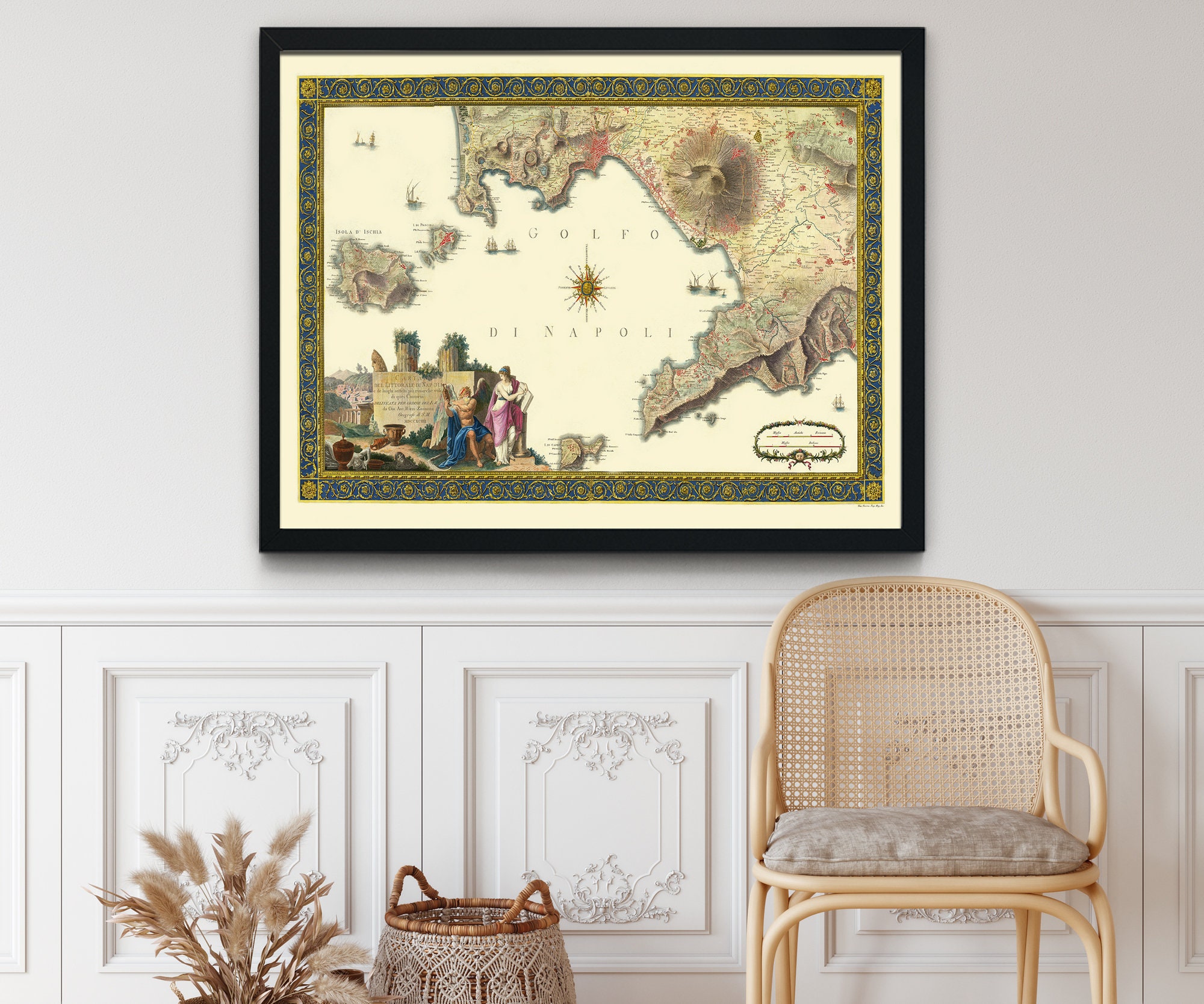 1974 Mapa de la decoración de la pared de Nápoles / Póster del mapa ...